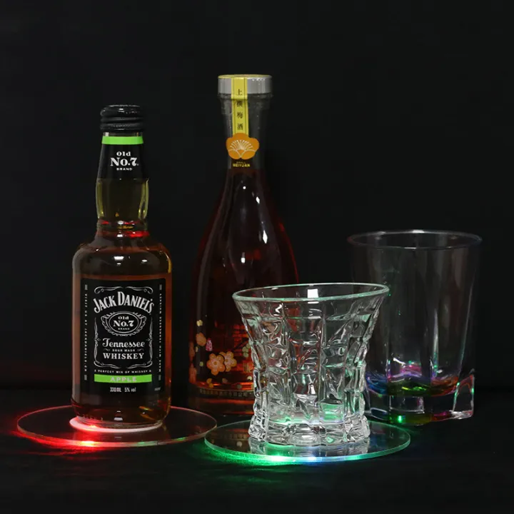 LED Acrylic Flash Coaster Voice Control Colorful Cup Sticker Bar KTV ...