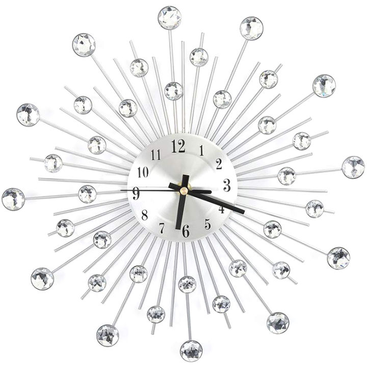 Metal Wall Clock, Modern Round Design Diamond Clock in Living Room and ...