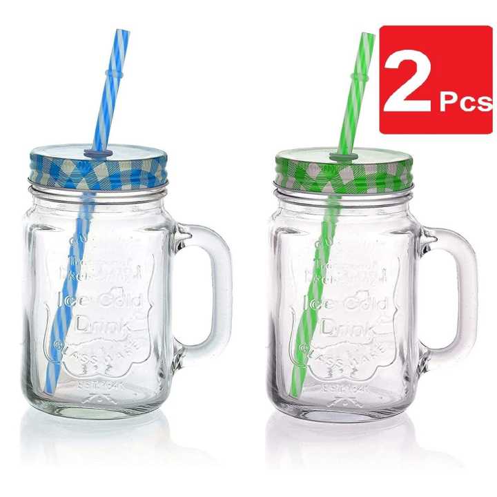 500 Ml Mason Glass Jar Mug For Drink Milk, Cold Coffee, Juice, Mocktail ...