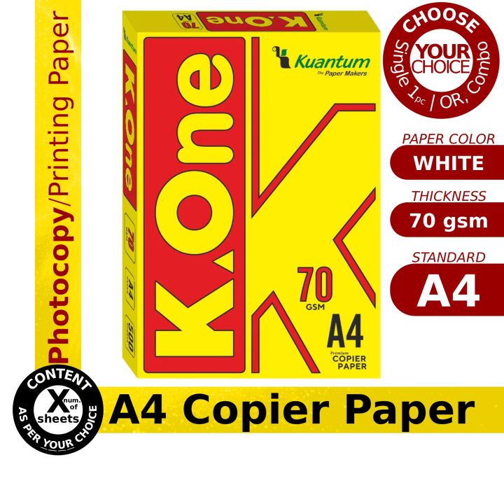 K-One A4 Paper | 70 GSM (500 Sheets per Ream) | Assorted Choice of 1 ...