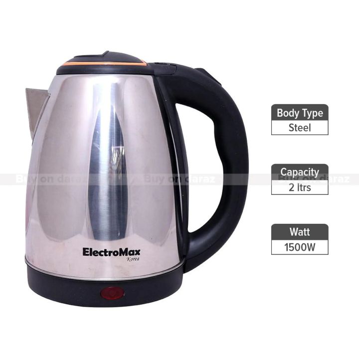 ElectroMax Electric Kettle Stainless Steel Jug 2 Litre EMX 901 | Daraz ...