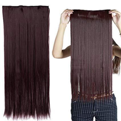 Long Straight Synthetic Hair Extension Piece 5 clips 2 Feet long Long ...