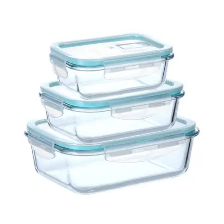3 Piece Microwave Safe Glass Container Set With Lid | Daraz.com.np