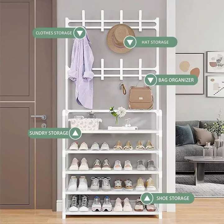 Multifunctional 2-in-1 Hallway Rack Stand with 8 Hooks 4 And 5 layers ...