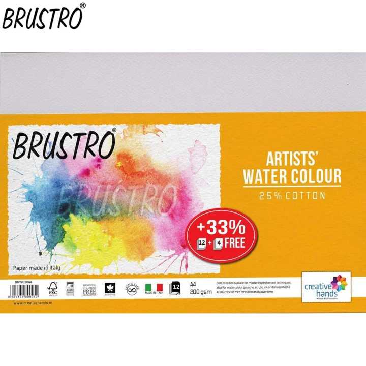 Brustro Artists Watercolour Paper, 200 GSM, A4-25% Cotton Cold Pressed ...
