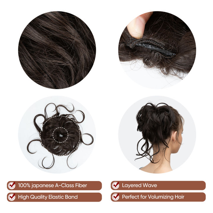 Profesional Hair female natural bun brown wig bun messy synthetic ...
