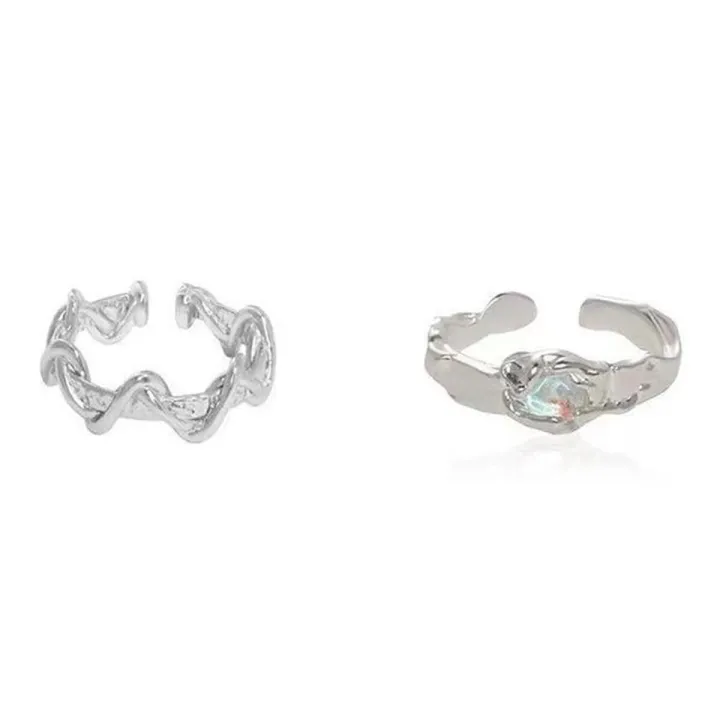 Enacolor 2Pcs/Set Moonstone Irregular Ring Wave Geometry Adjust Opal ...
