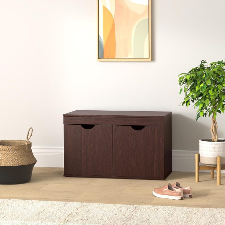 Solomo Shoe Rack Wooden Engineered 2 Door Shoe Rack with Seating Space ...