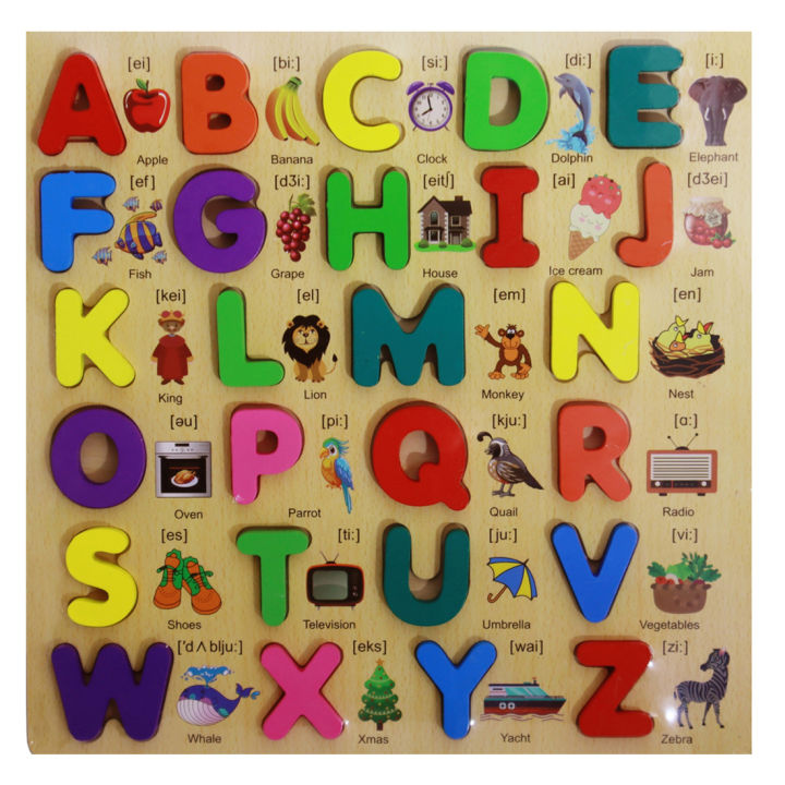 Wooden 3D English Alphabet Capital Letter (ABCD) Board with Pictures ...
