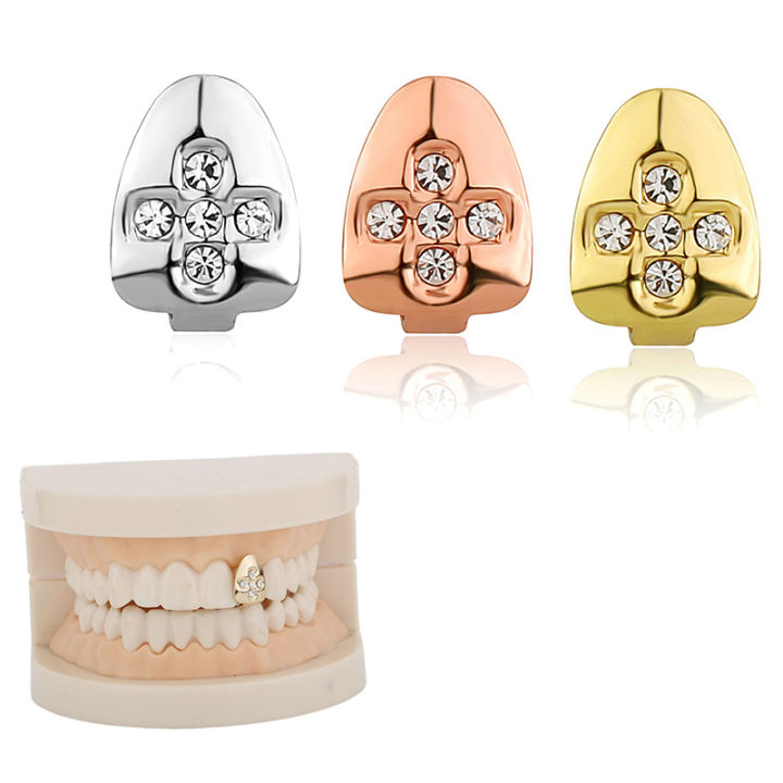 Single Hip Hop Teeth Grillz Fashion Rhinestones Gold Silver Color ...