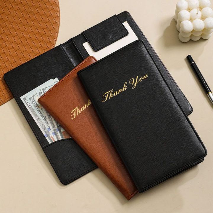 Portable PU Leather Cash Receipt Folder With Pen Insert Thank You ...