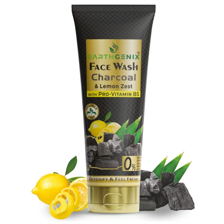 Earthgenix Charcoal & Lemon Zest Face Wash with Pro-Vitamin B5 (100ml ...
