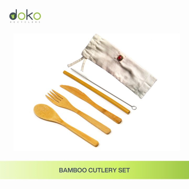 Doko Reusable Bamboo Cutlery Set - Bamboo Knife, Fork, Spoon, Straw and ...