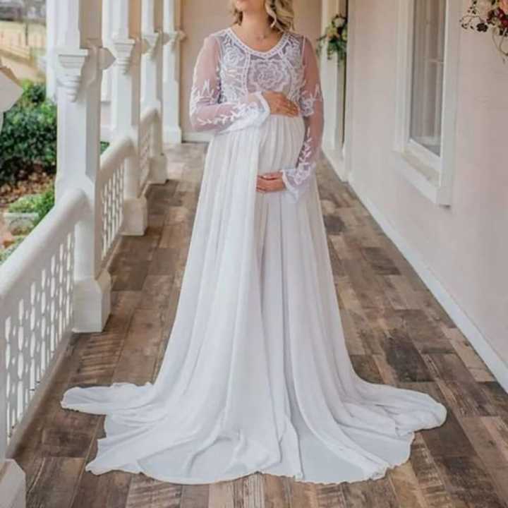 White Color Maternity Beautiful Floral Net Design Dress/Gown | Daraz.com.np