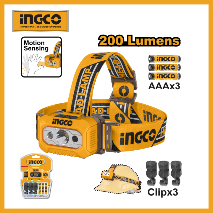 INGCO High-Intensity LED Headlamp with Motion Sensing - 200 Lumens ...