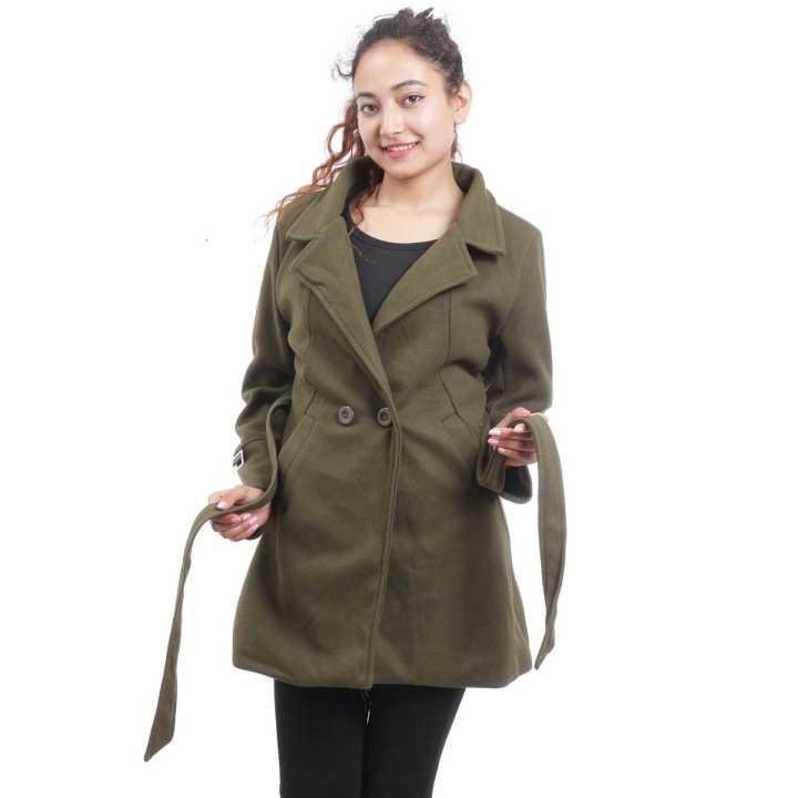Solid Medium Length Belted Coat For Women | Daraz.com.np