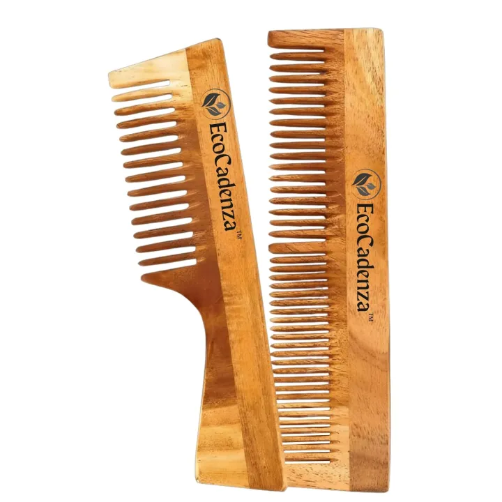 Neem Organic Wood Combs 100% Handmade, Anti-Dandruff (Pack of 2 ...