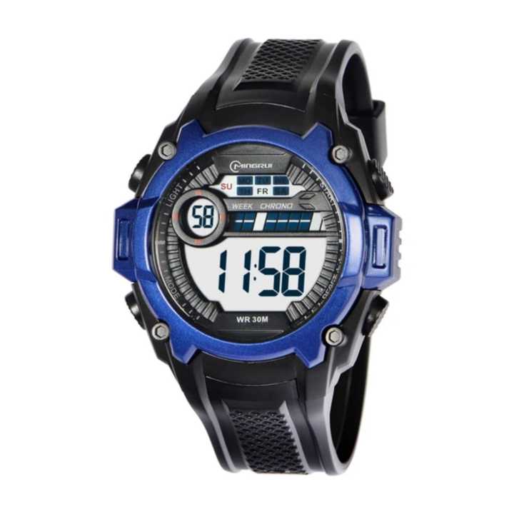 Mingrui Unisex Black Color Rubber Strap With Blue Dial Color Digital ...