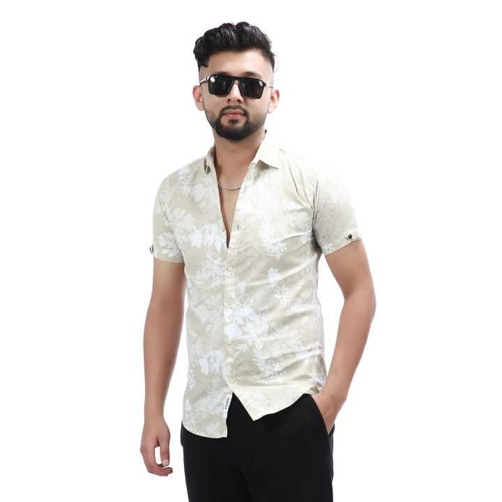 Light Grey Color Collar Neck Half Sleeves Floral Printed Causal Shirt ...