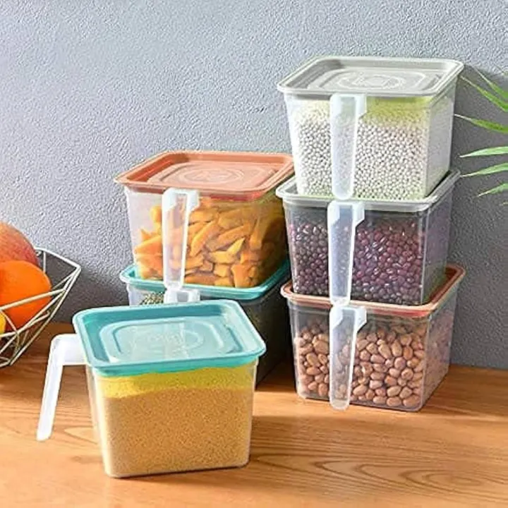 Set of 6 (1000 Ml) Plastic Fridge Kitchen Storage Boxes with Handle and ...