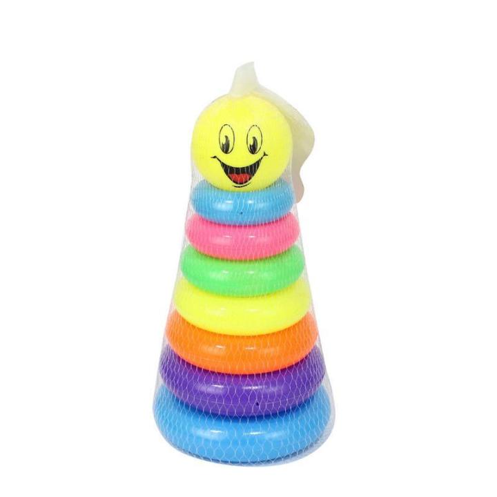 7 Colors Rings Baby Stacked Toy Sunny Music Colorful Rainbow Tower ...