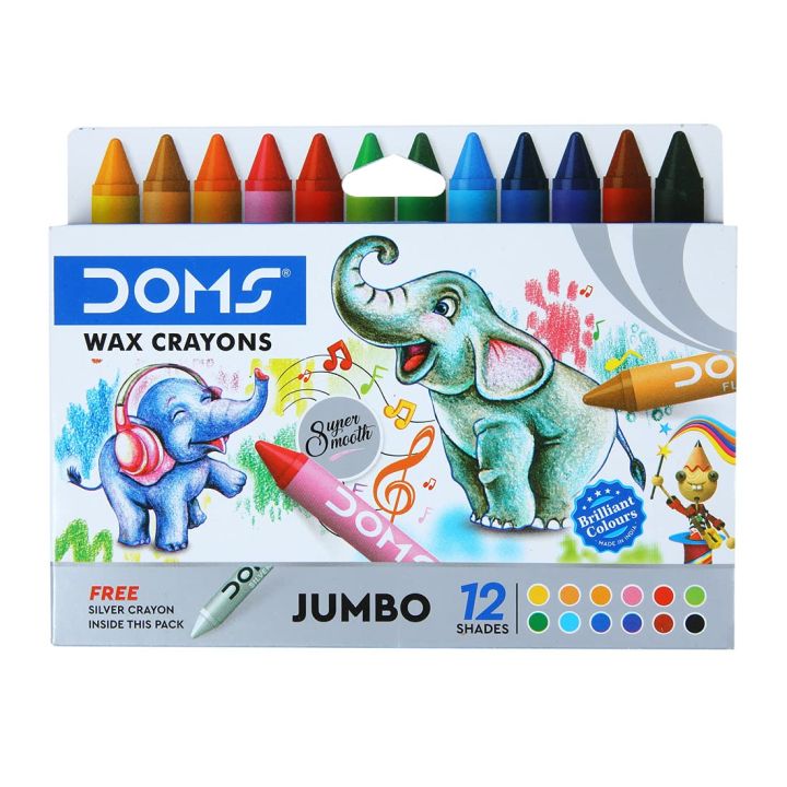 Doms Jumbo Wax Crayon Set | 12 Assorted Shades | Smooth & Bright ...