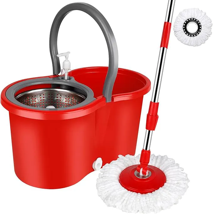Bucket Mop With Steel Spinner 360° Magic Mop 4 wheels on bottom Dinex ...