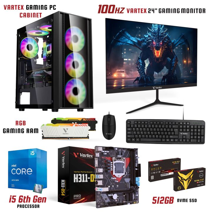 Vartex Best Budget Gaming PC Full Setup | Intel Core i5 6th Gen | 24 ...