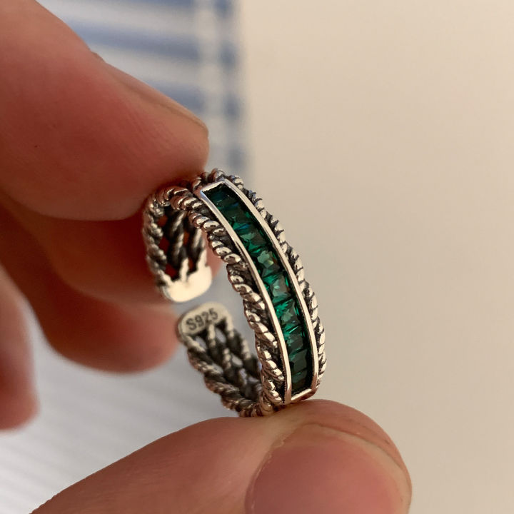 Original unique design emerald zircon woven twist opening ring women's ...