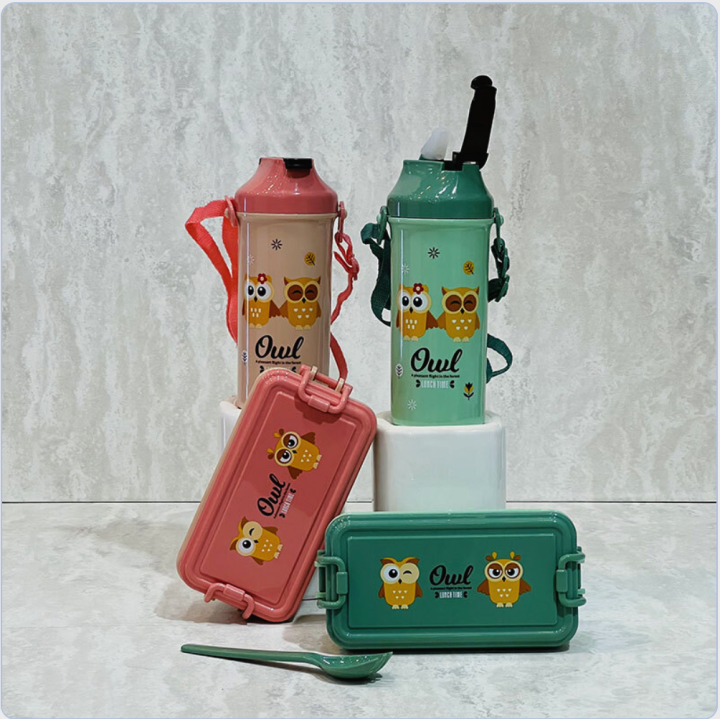 Mamubox Owl Lunch Box with Water Bottle Set || Leak Proof Airtight ...