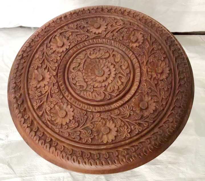 12 " Sheesham Wooden Round Shape Hand Carving work Foldable Coffee ...