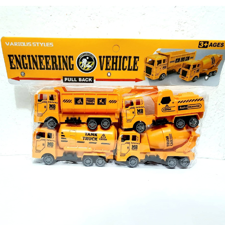 Pull Back Engineering Truck Toys, Die-Cast Construction Cars (4 in 1 ...