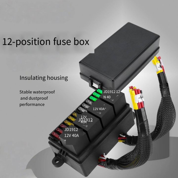 Car fuse relay box with 4 relay blocks and 12-channel fuse pre-wired ...