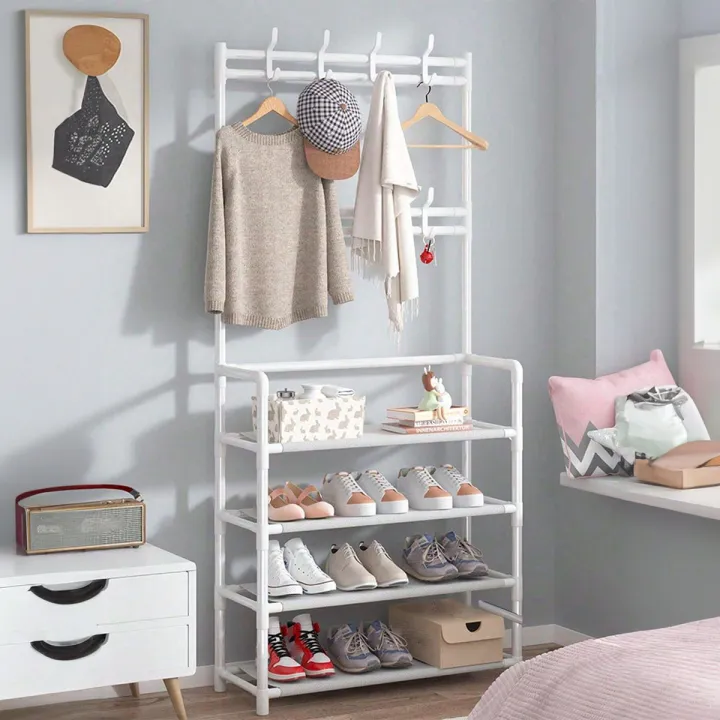 Multifunctional 2-in-1 Hallway Rack Stand with 8 Hooks 4 And 5 layers ...