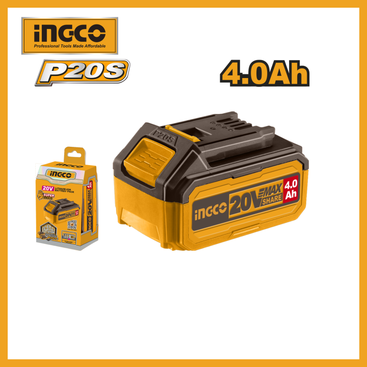 INGCO 20V 4.0ah Lithium-Ion Battery Pack For All P20S Multiple Tools ...