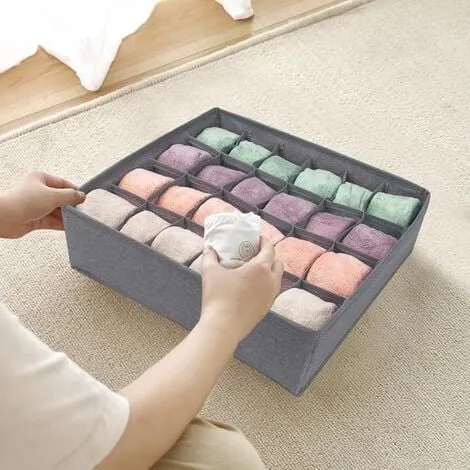 24 Grid Compartments Foldable Closet Organizer Storage Boxes for Socks ...