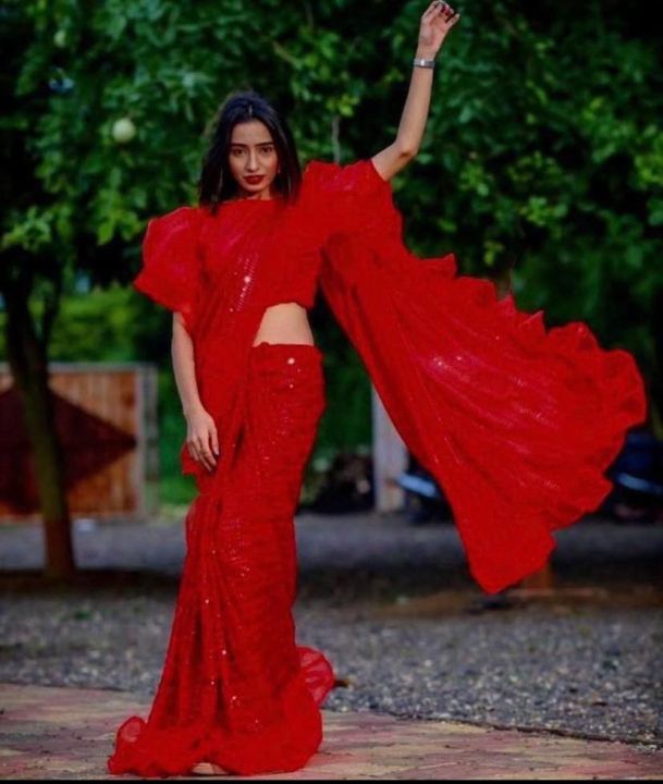 Red Sequence Saree With Blouse | Daraz.com.np