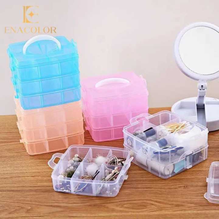 Enacolor Three Layers Detachable Clear Plastic Jewelry Organizer Box ...