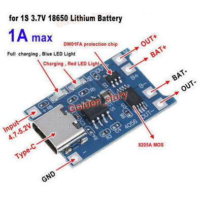 Type C 5V 1A 18650 TP4056 1s Lithium Battery Charger Module BMS | Daraz ...