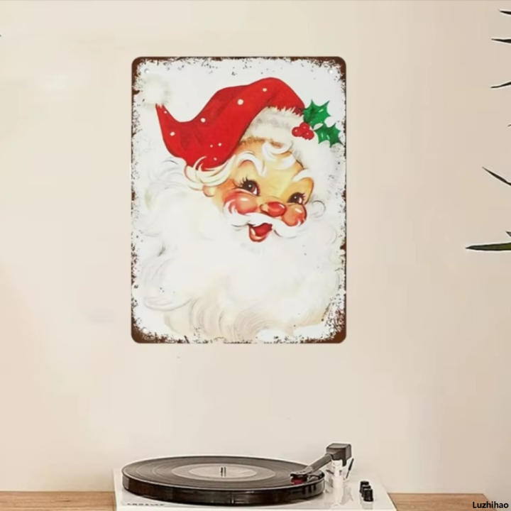 LuzhihaoRUSTICSANTAART One Piece Vintage Iron Santa Metal Sign - Easy - Hang Weatherproof Decor ...