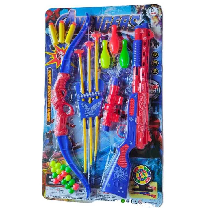 Toy Gun And Bow And Arrow For Kids With Bowling Target And Rifle ...