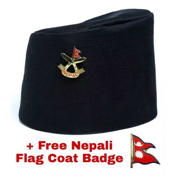 Nepali Topi Kalo Topi With Khukuri + Flag Badge by Fashion Wear | Daraz ...