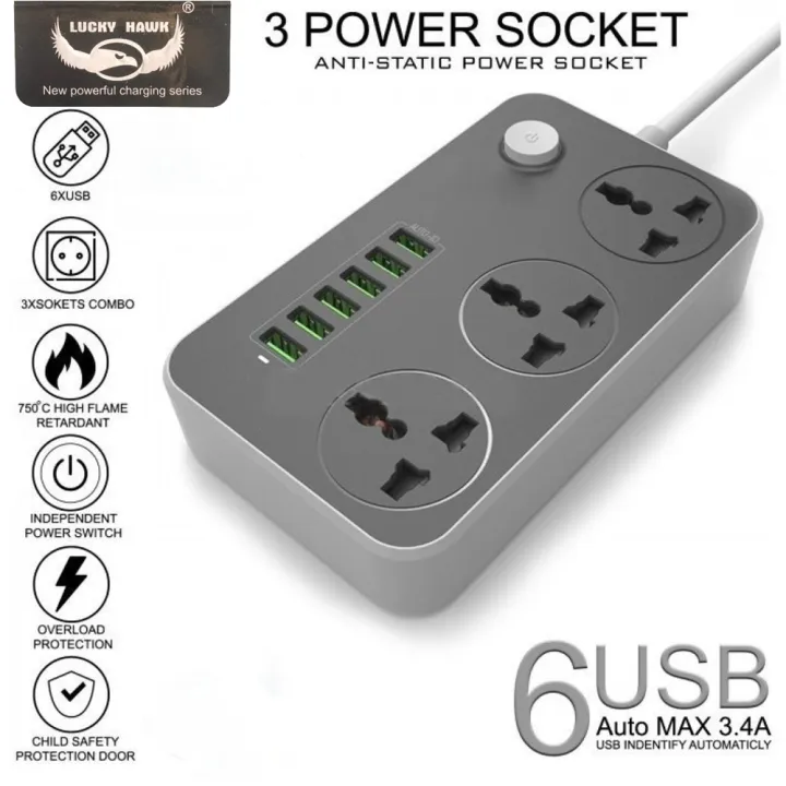 Lucky Hawk USB Port Auto Max 3.4A + 3 Anti-Static Power Socket ...