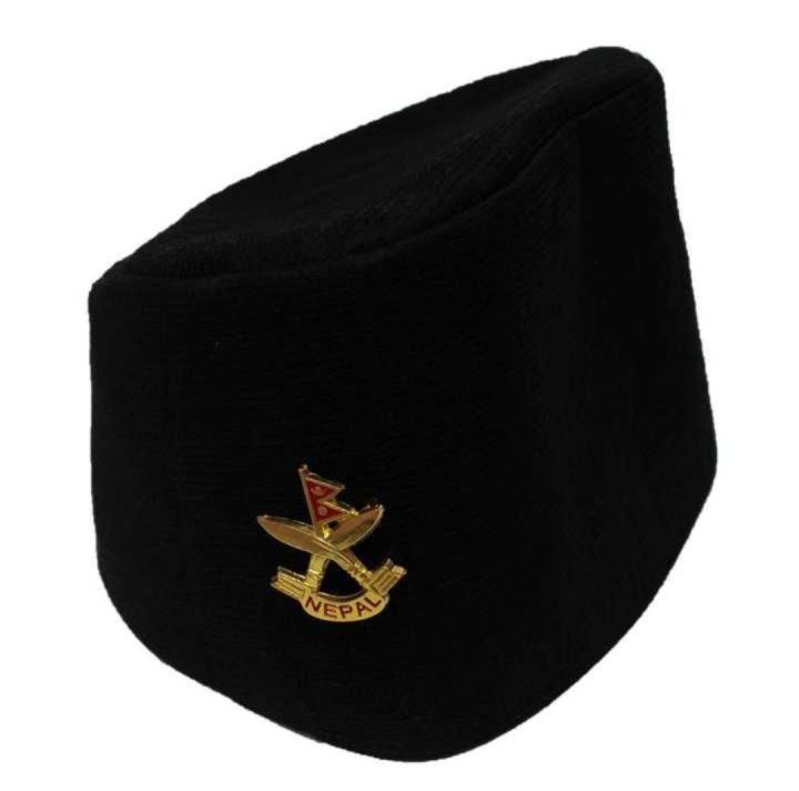 Black Dhaka Bhadgaule Cap Topi With Khukhuri Cross National Flag Batch ...