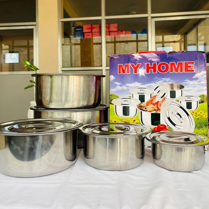 Silver Stainless Steel Steel Dekchi Set 14-30cm Set Of 5 | Daraz.com.np