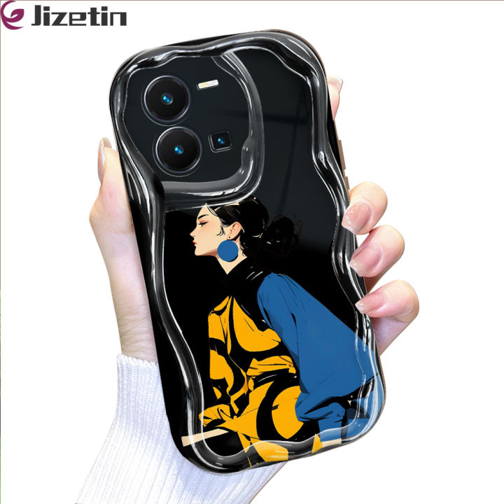 Jizetin for Vivo Y35 Back Cover Fashion Queen Cream Wavy Edge Soft ...