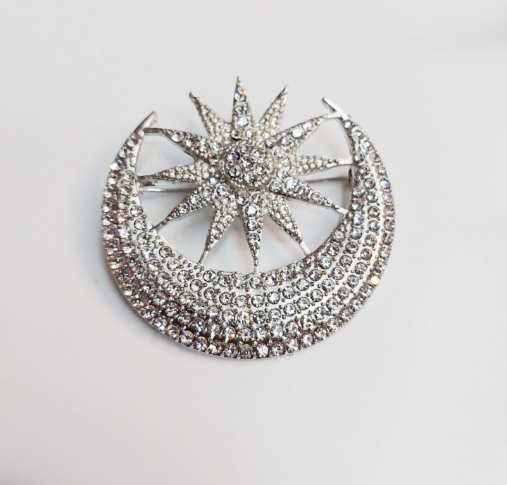Premium Quality AD Stone Brooches Sun & Moon Design Saree Pin | Daraz ...