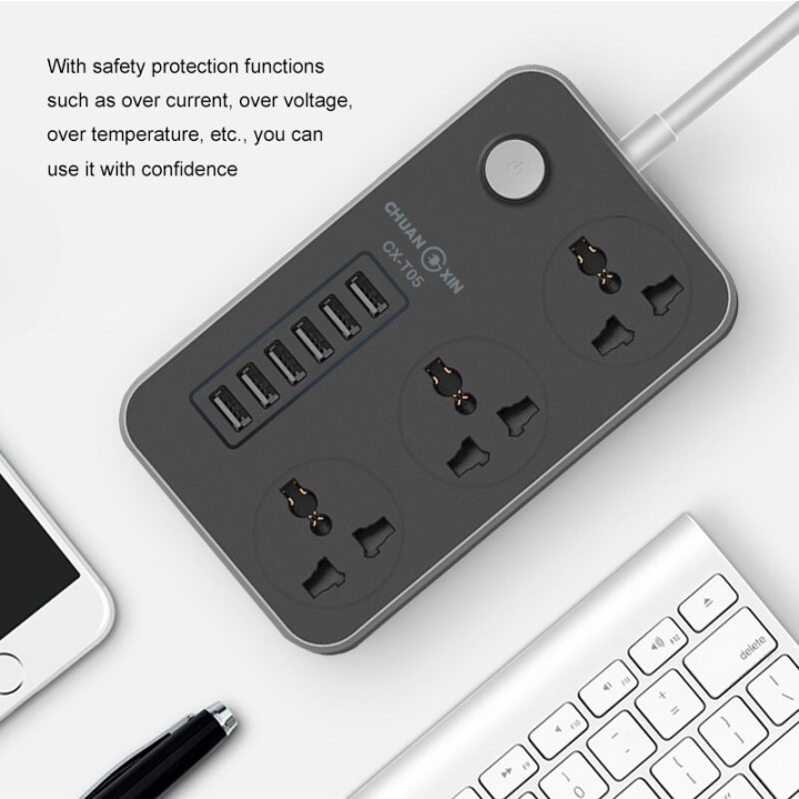 Universal Power Strip 3 Power Socket With 6 USB Output 3.4a And 2m Plug ...
