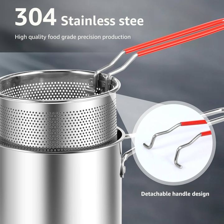 304 Stainless Steel Deep Frying Pot Kitchen Fryer Tempura Fryer Pan Fry ...