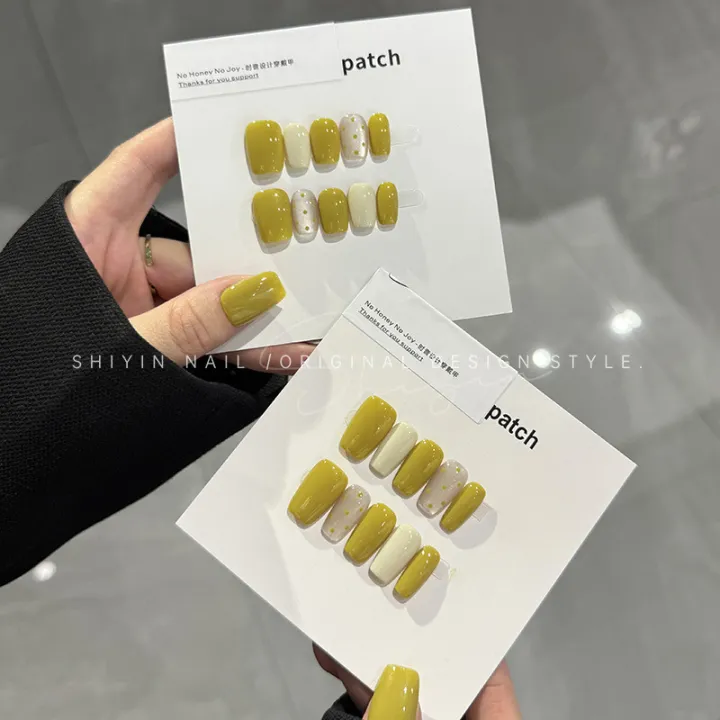 A339 bean paste green polka dot cat's eye time sound handmade nail ...